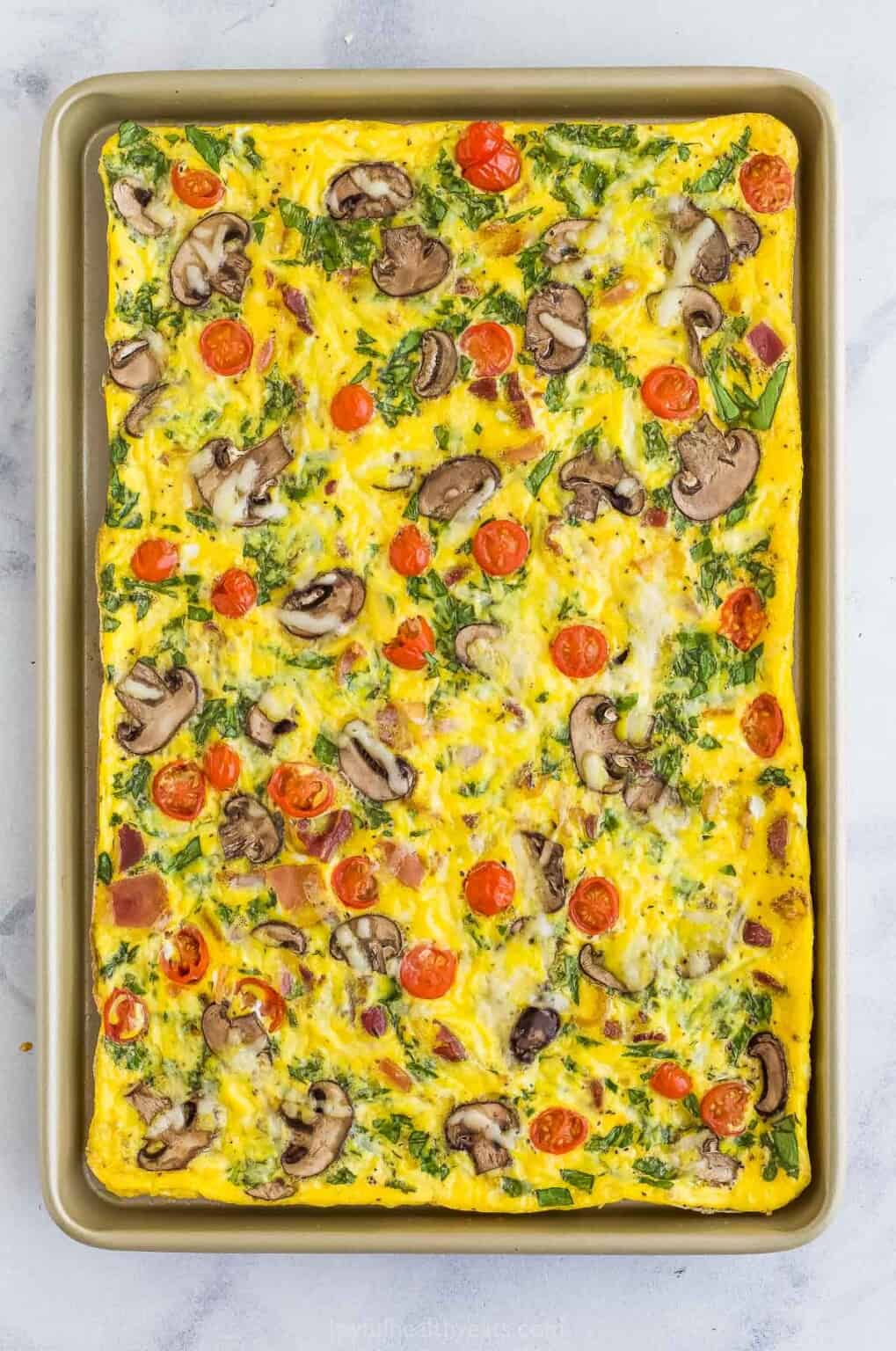 Easy Sheet Pan Frittata with Spinach and Mushrooms | Joyful Healthy Eats